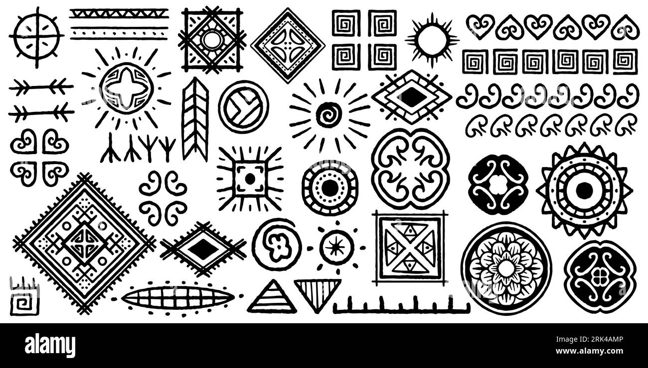Thirty six tribal ethnic hand drawing set elements. set of african ... Thirty six tribal ethnic hand drawing set elements. set of african ...