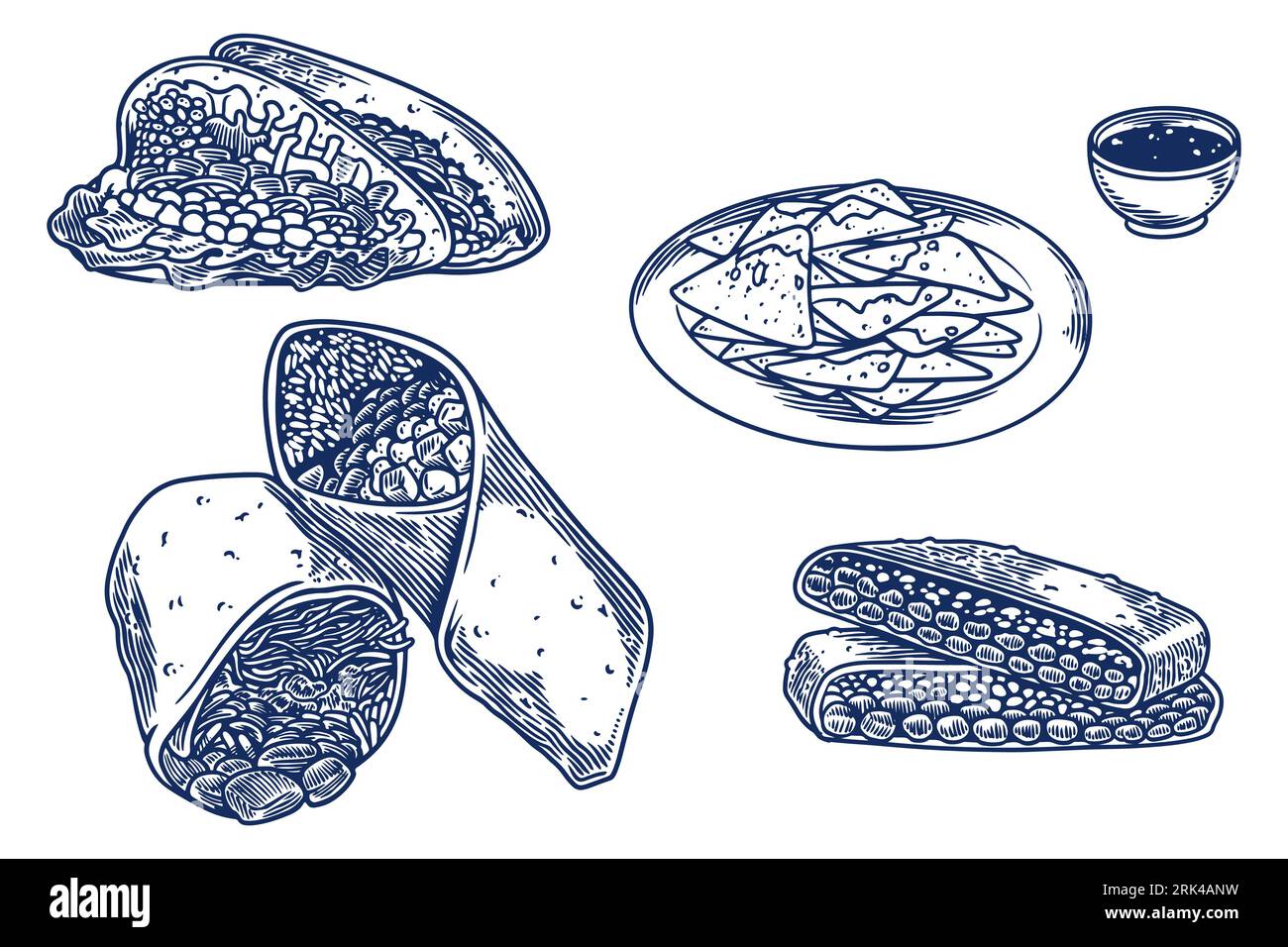 food engraving hand drawing set of mexican food isolated on white ...