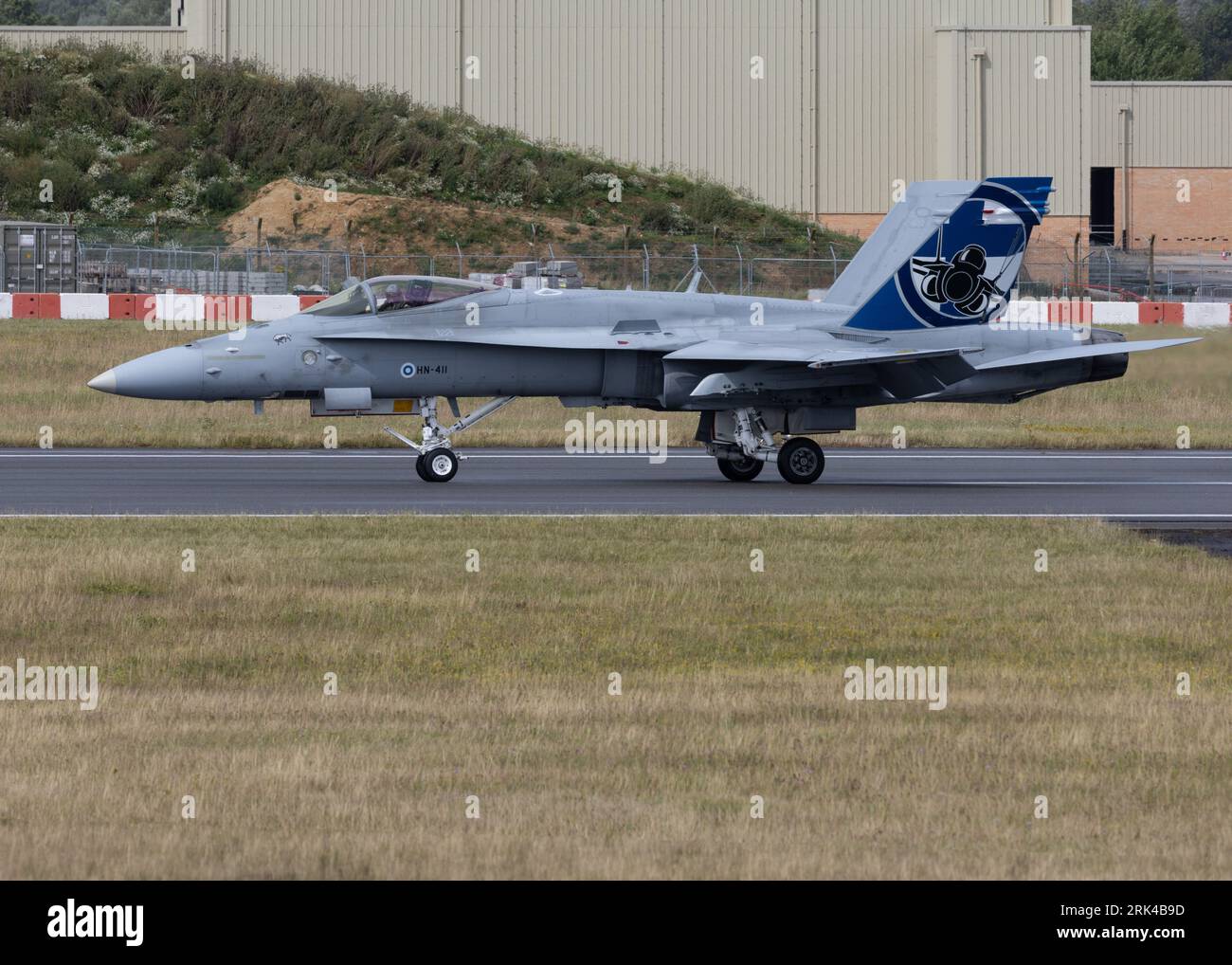 Finnish Air Force F-18 Hornet jet fighter aircraft display at the 2023 ...