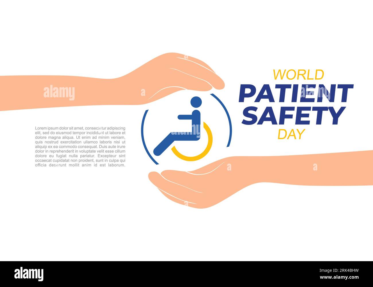 World patient safety day background with two hands and safety symbol on ...