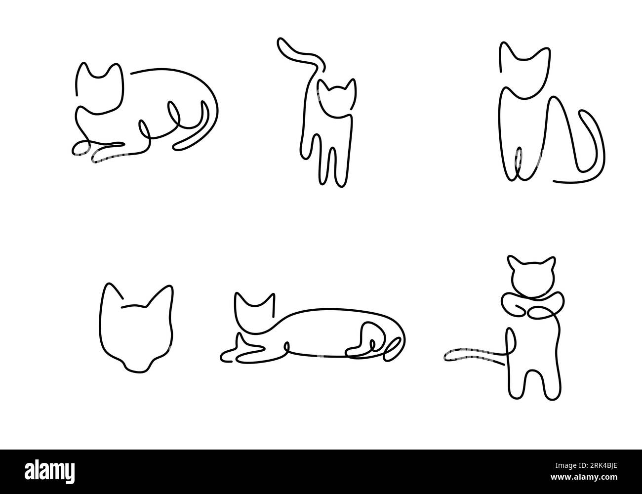 One continuous single line hand drawn of cute cats pose isolated on ...