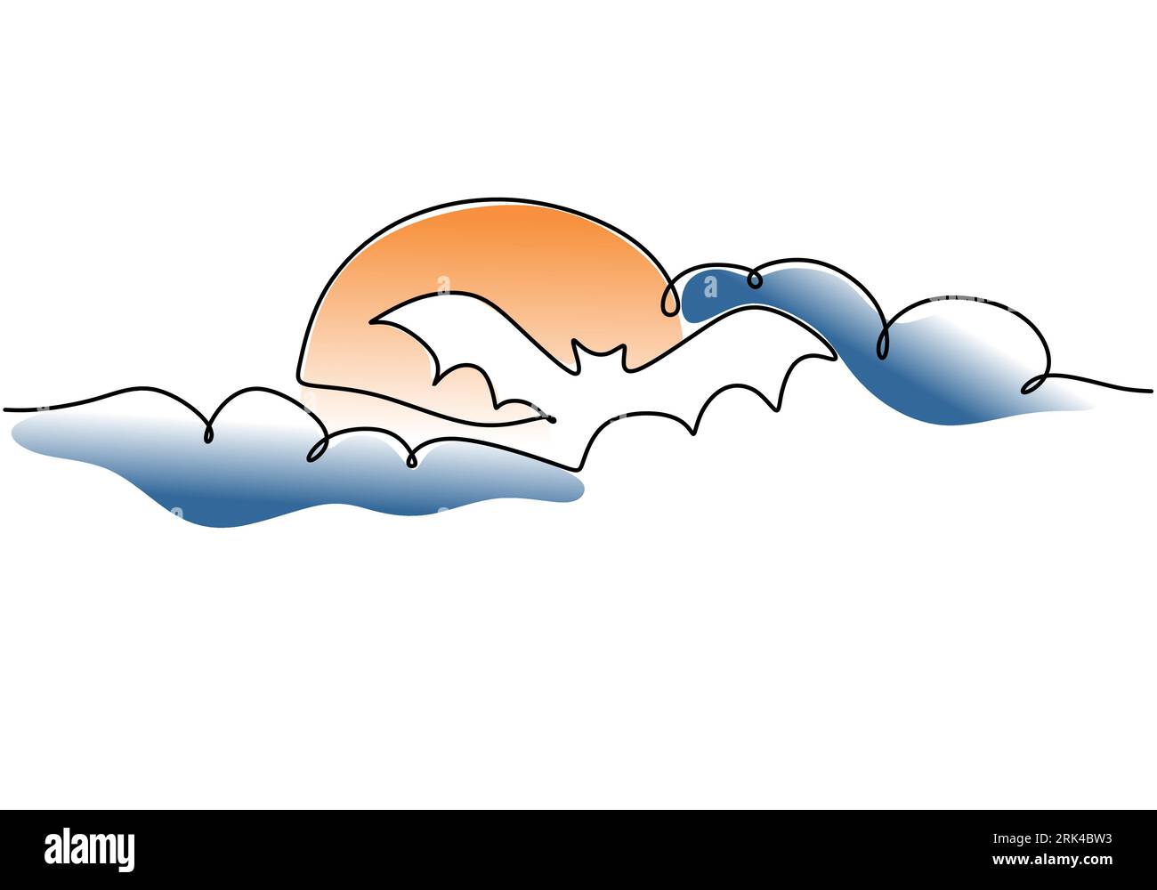 One continuous single line hand drawn of flying bat on sky for ...
