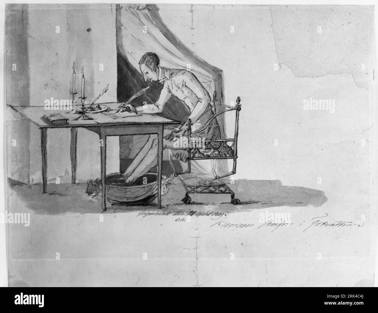 The king writing while bathing his feet by Per Otto Adelborg Stock ...