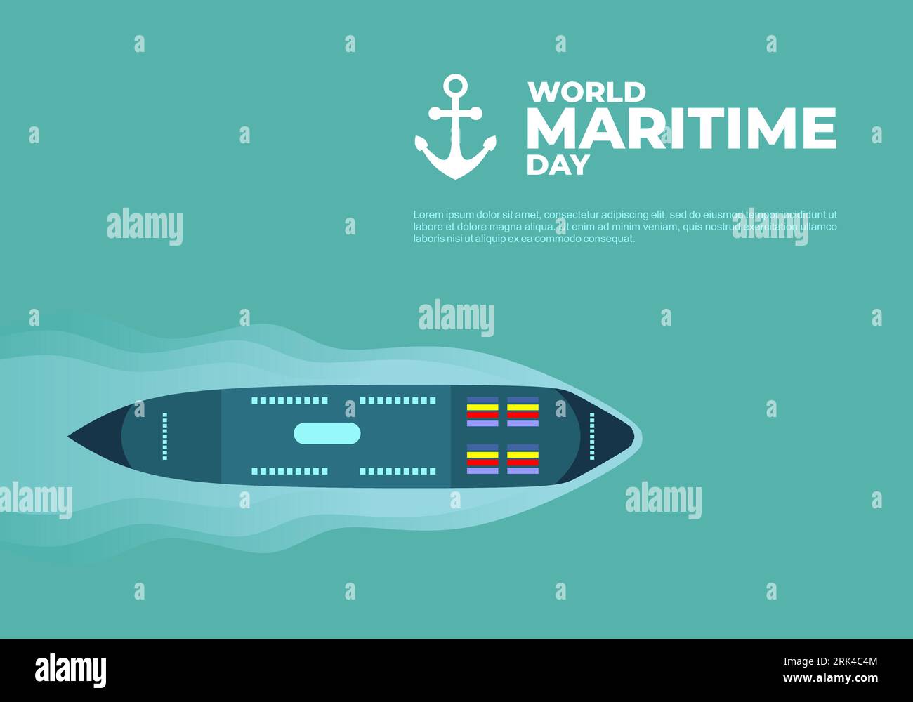 World maritime day background with big ship and anchor on ocean Stock ...