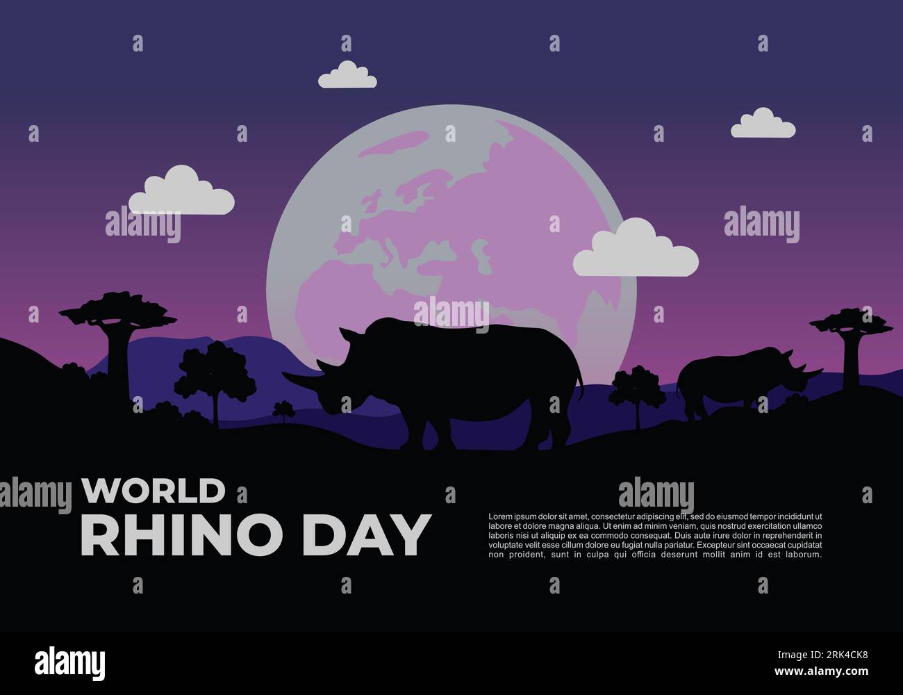 World rhino day background banner poster with rhino in forest at night ...