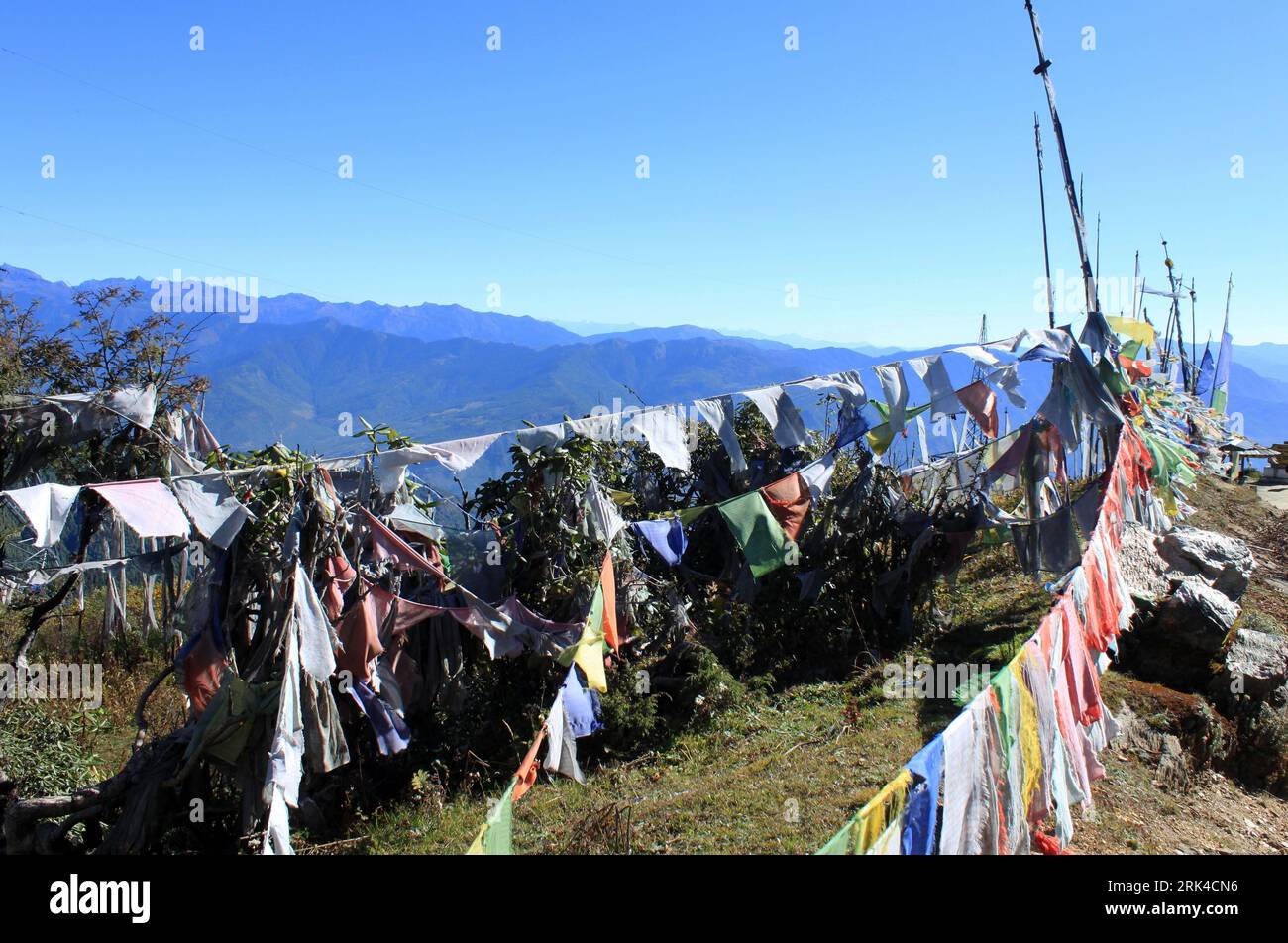 The prayer flags at Chelela Pass. Bhutan Stock Photo - Alamy