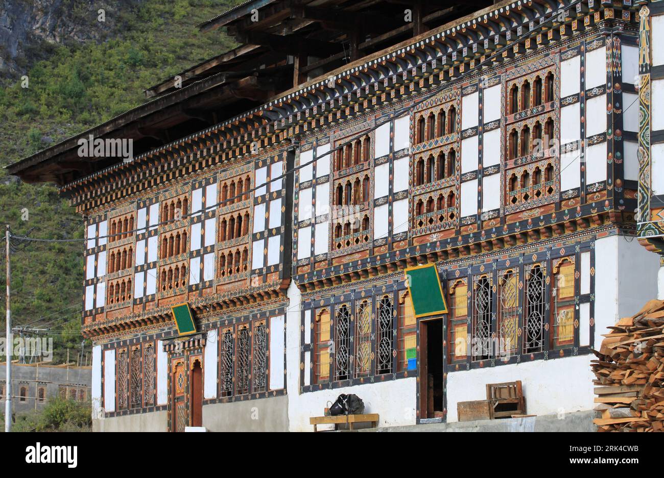 A traditional building with ornate walls in Thimphu, Bhutan Stock Photo ...