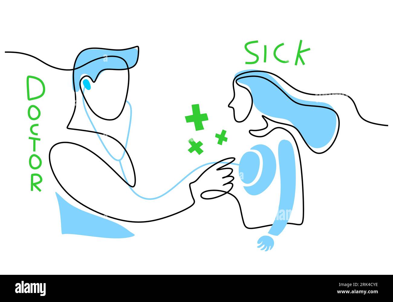 One continuous single line of doctor and patient isolated on white ...