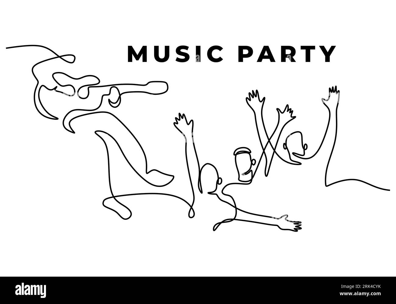 One continuous single line of music party isolated on white background ...