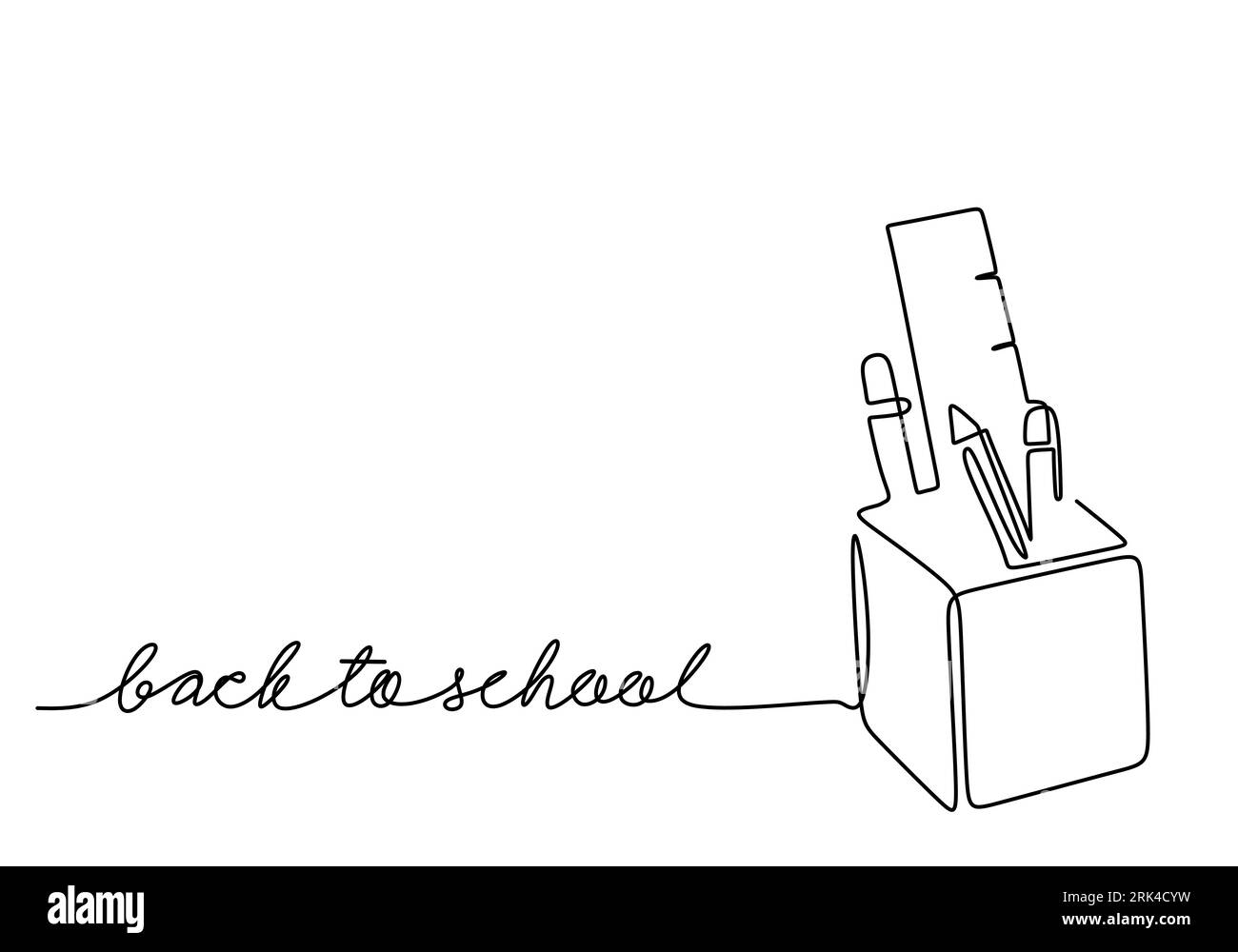 One continuous single line hand drawn of stationary for back to school ...