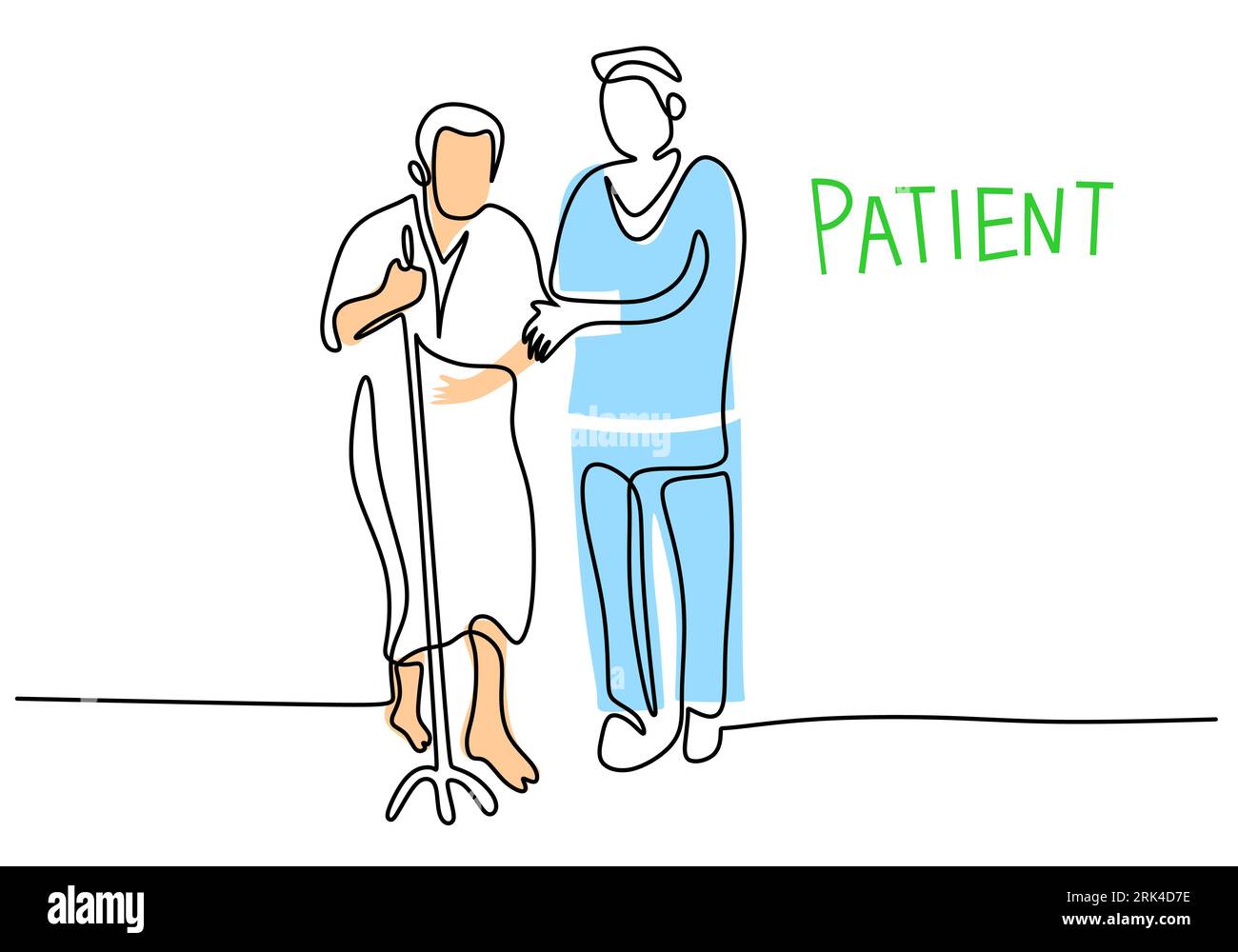 One continuous single line of doctor help patient isolated on white ...