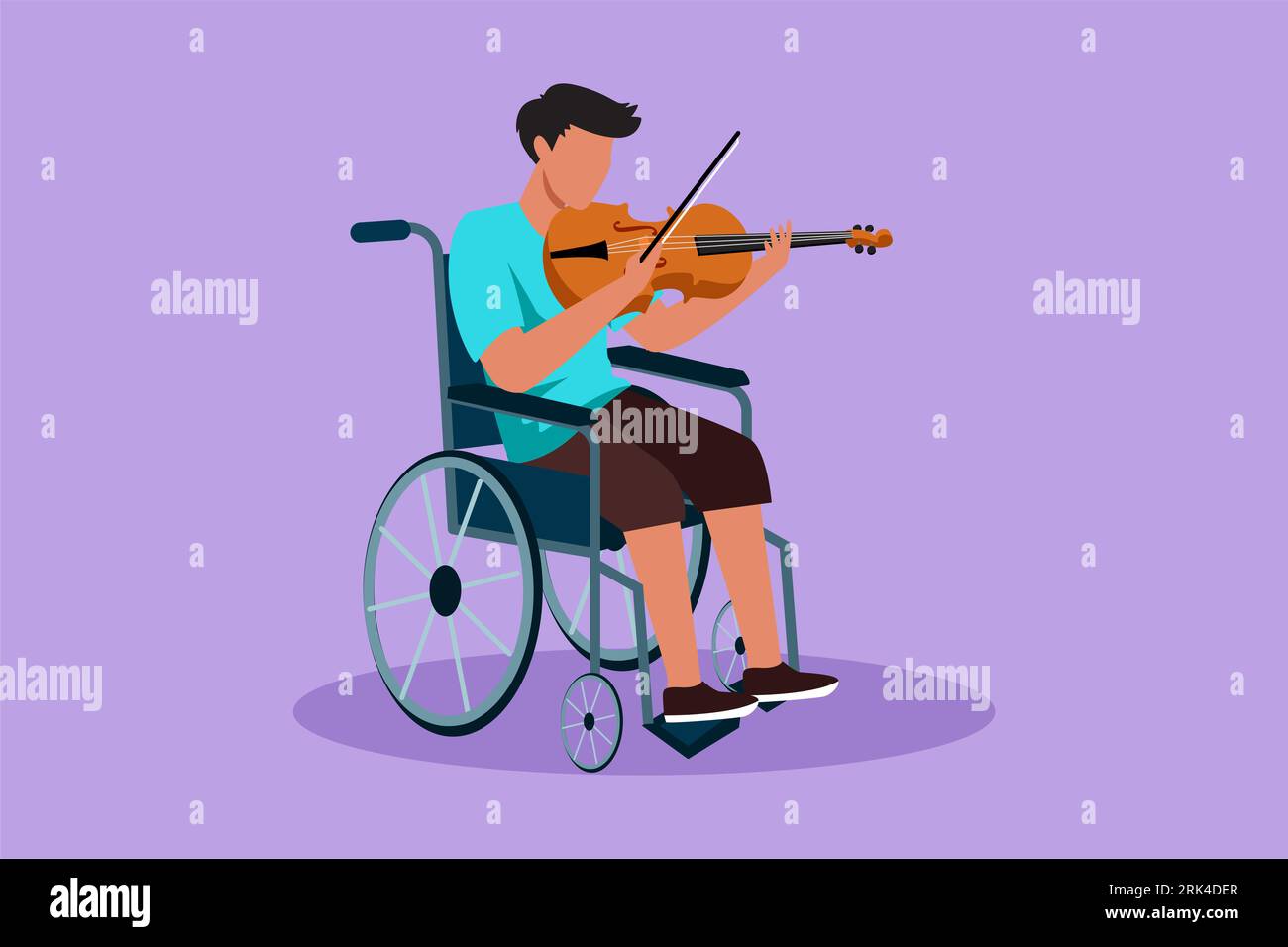 Character flat drawing of disability and music. Man in wheelchair plays ...