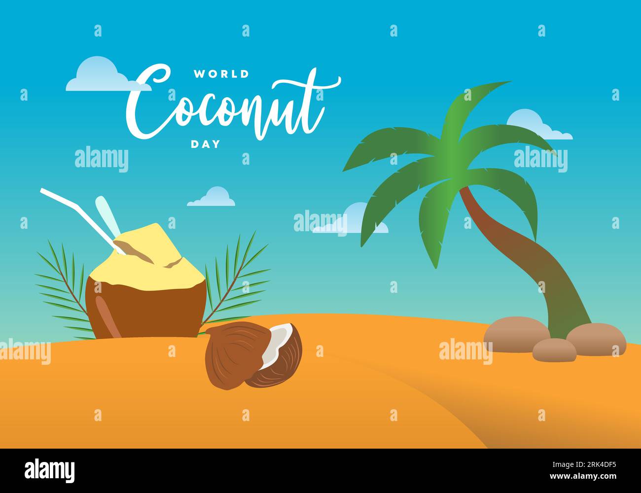 World coconut day background banner poster with coconut and tree on ...