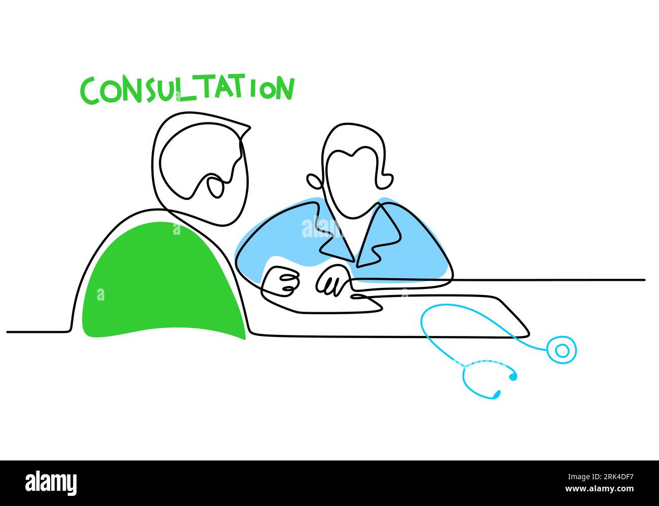 One continuous single line of doctor talking with patient isolated on ...