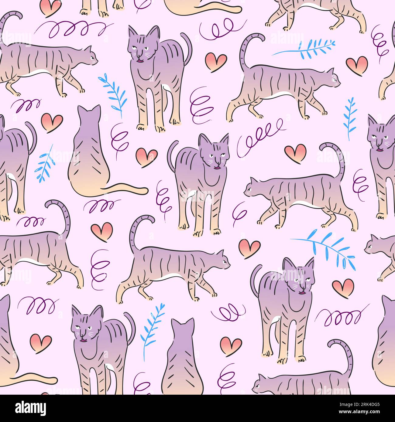 Hand drawn seamless pattern of cats on white background Stock Vector ...