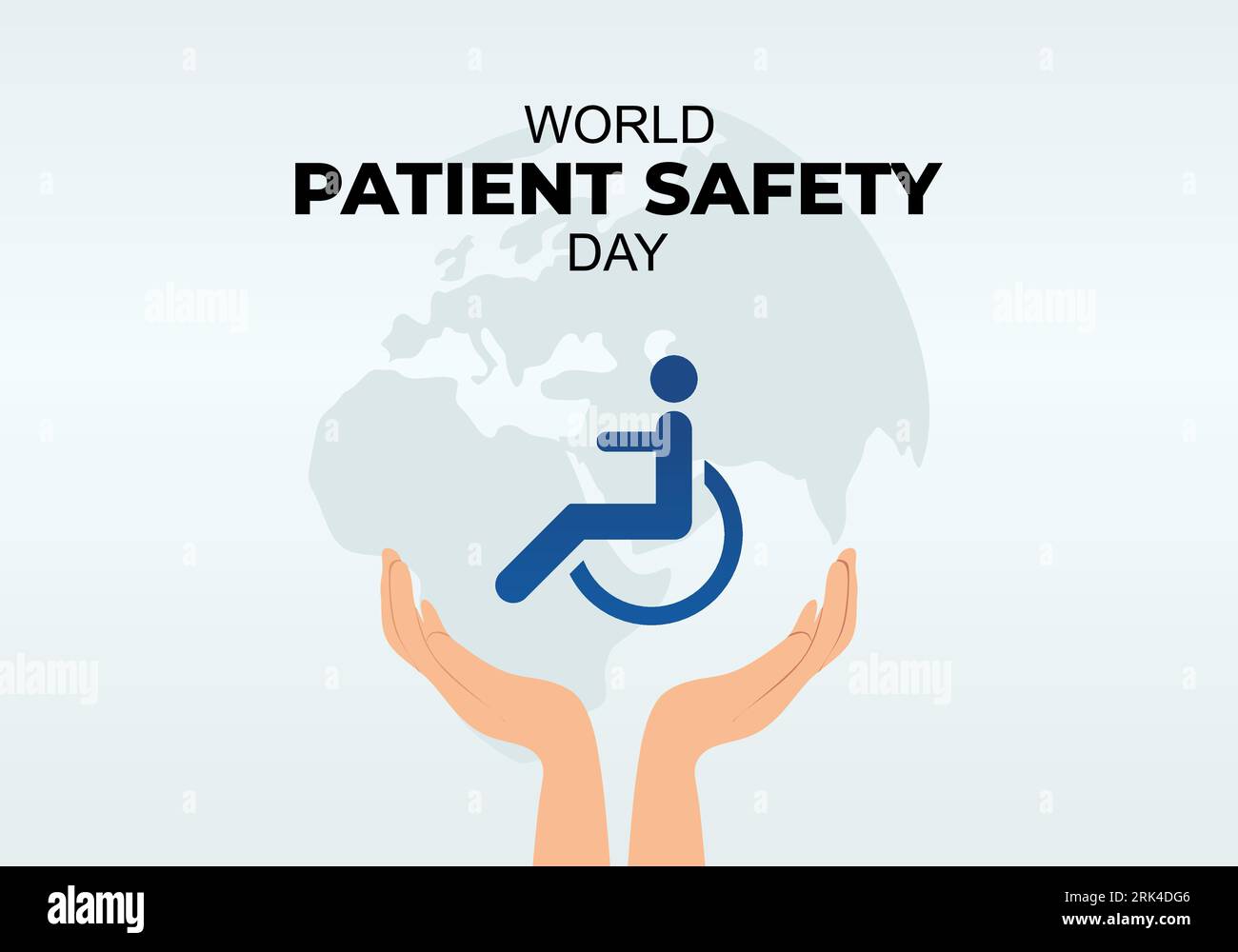 World patient safety day background with earth map on opened hand and ...