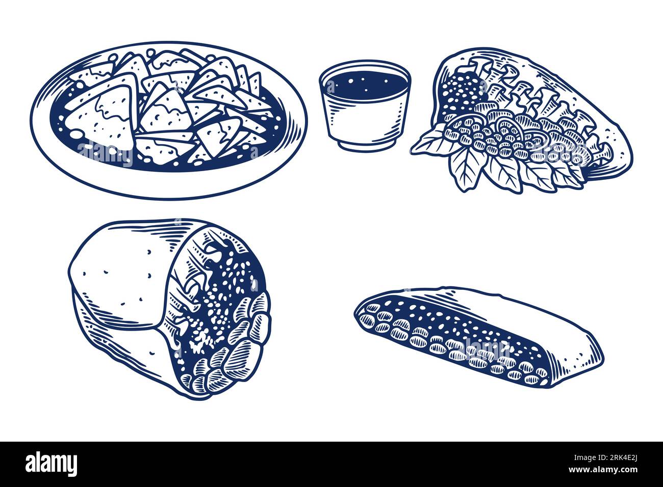 Food engraving hand drawing set of mexican food isolated on white ...
