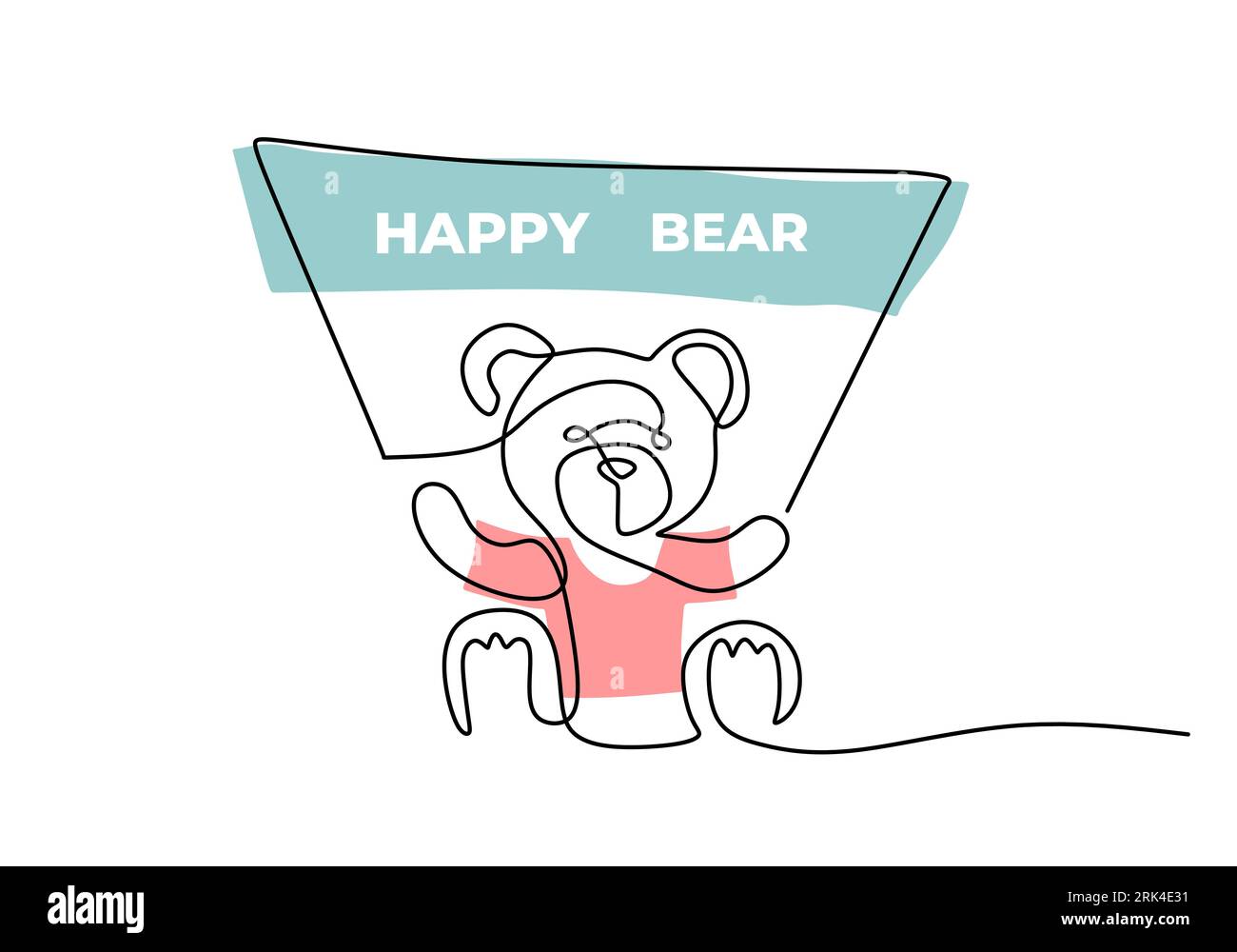 One continuous single line of happy teddy bear isolated on white ...