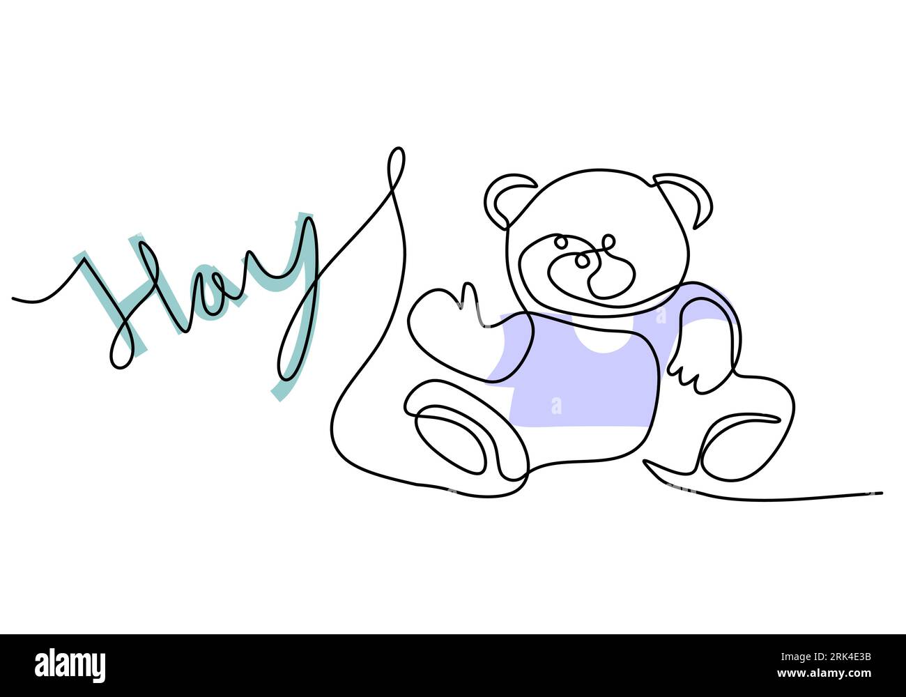 One continuous single line of hello teddy bear isolated on white ...