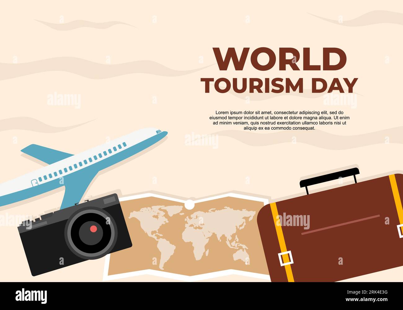 World tourism day background banner poster with airplane, map, camera ...
