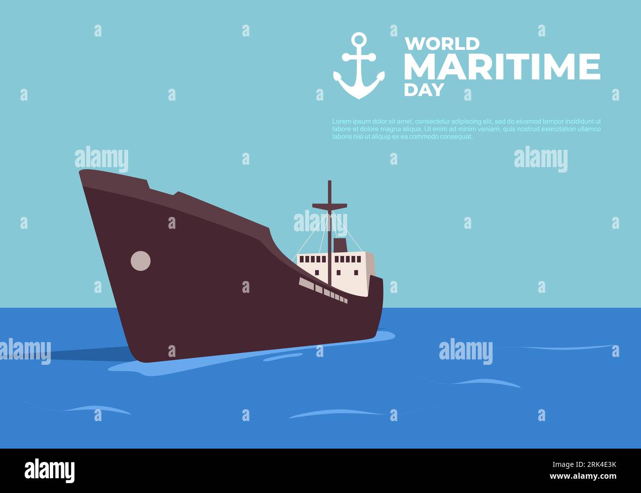 World maritime day background with big ship on ocean and anchor Stock ...