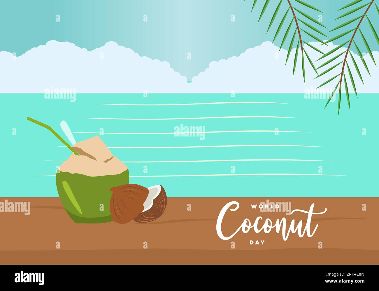 World coconut day background banner poster with coconut on beach on ...