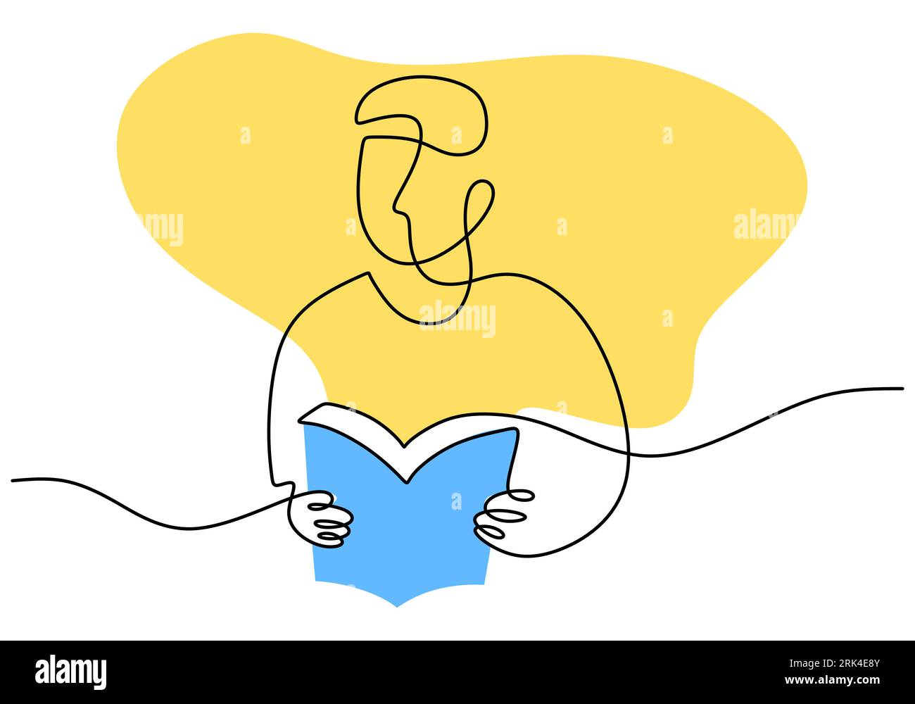 One continuous single line of man read book isolated on white ...