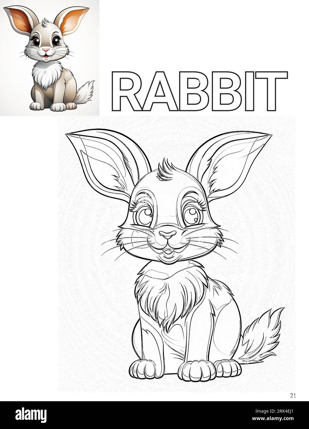 A digital blank illustration of a rabbit for a coloring book with the ...