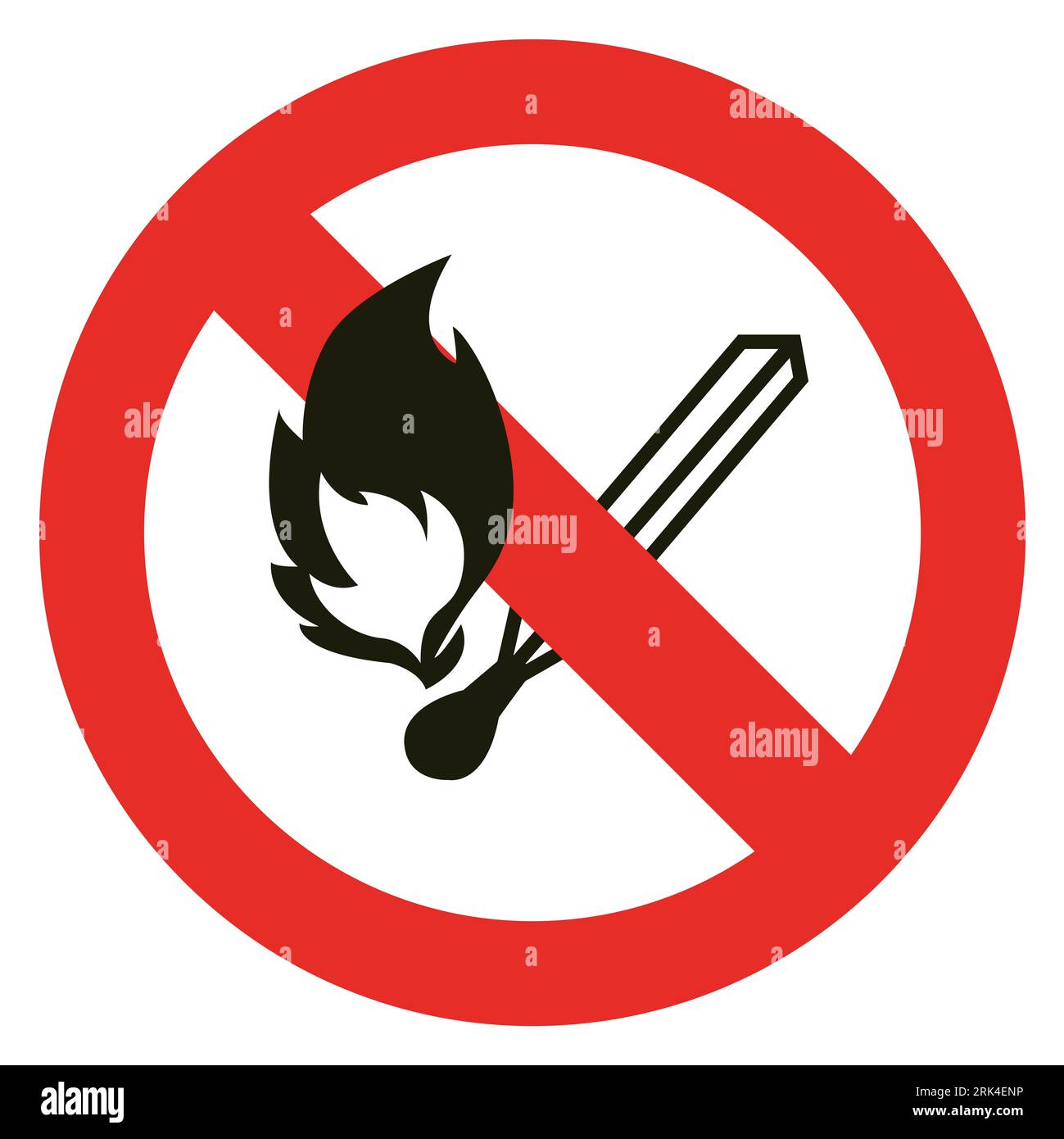Flames forbidden sign. Round signage of a match with two colors, black ...
