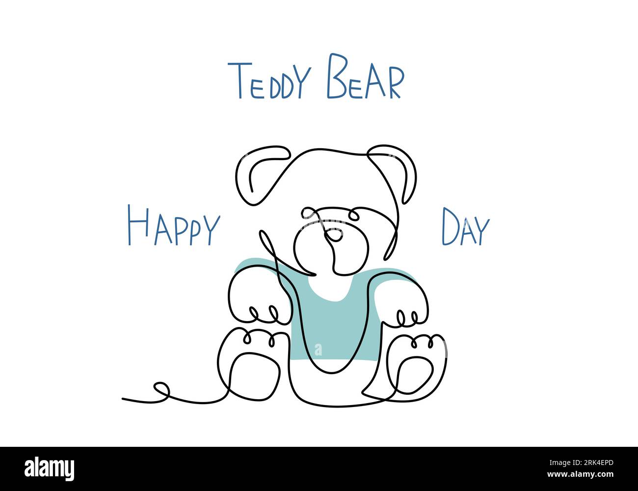 One continuous single line of cute teddy bear isolated on white ...