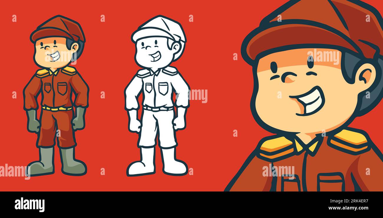 Hand drawn Children cartoon activities as a policeman isolated on red ...