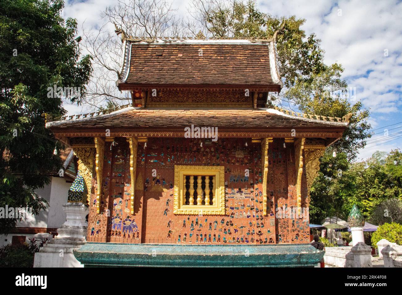 A vibrant and colorful outdoor structure with intricate designs ...