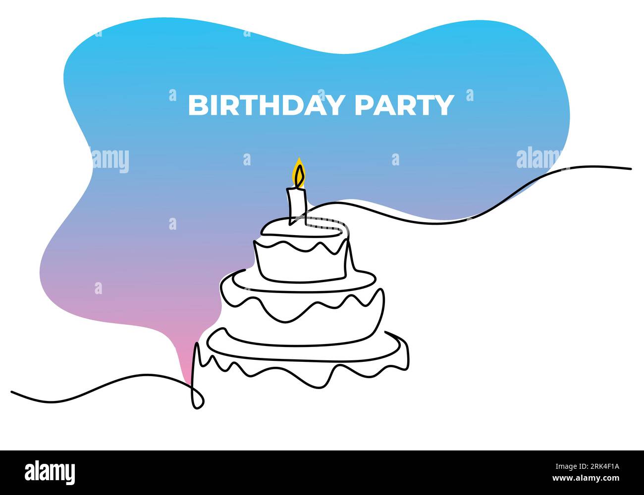 One continuous single line of birthday party isolated on white ...