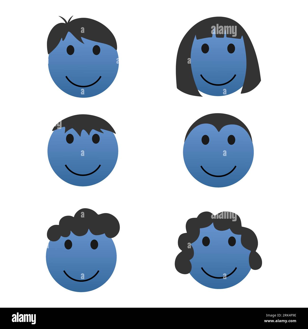 Six Surreal smile face elements isolated on white background Stock ...