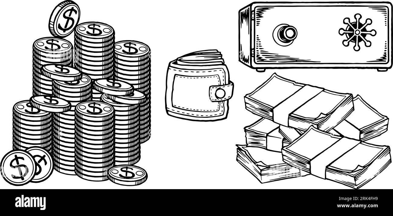 Hand drawing of money drawing set isolated on white background Stock ...