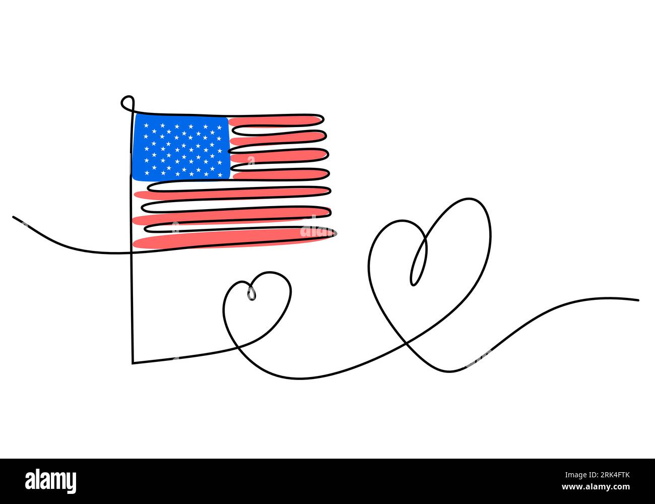 One continuous single line of patriot day with american flag and love ...