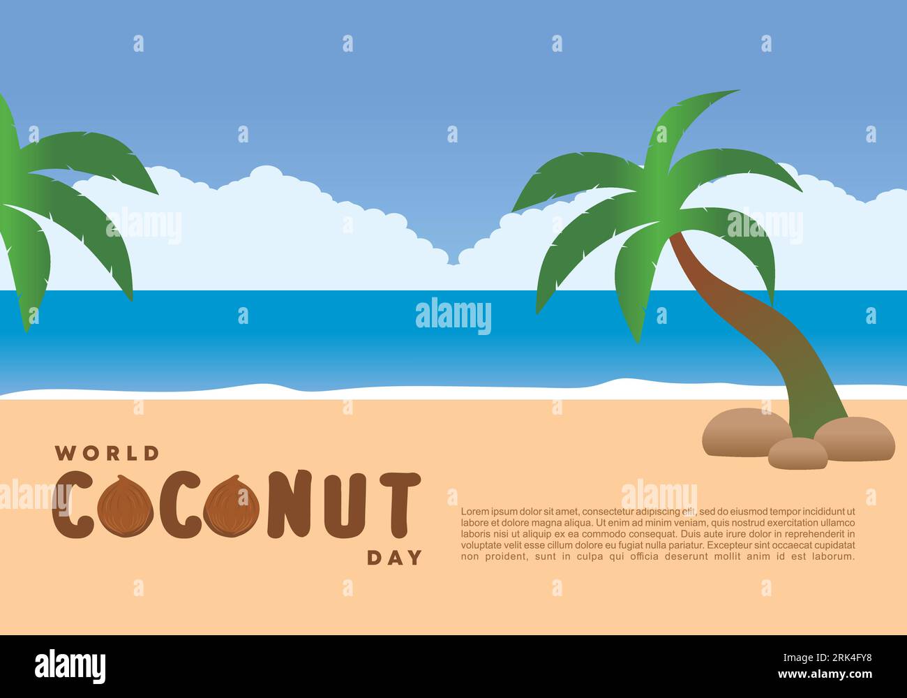 World coconut day background banner poster with coconut tree on beach ...