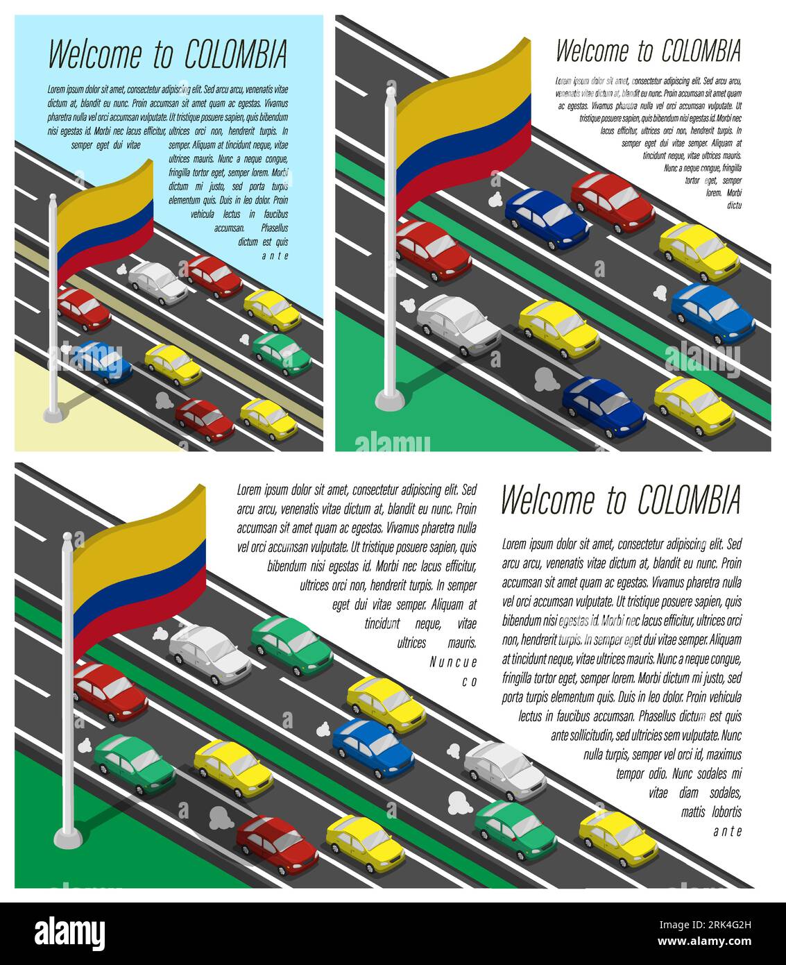 Isometric flag of Columbia on flagpole fluttering wind. Crossing of ...