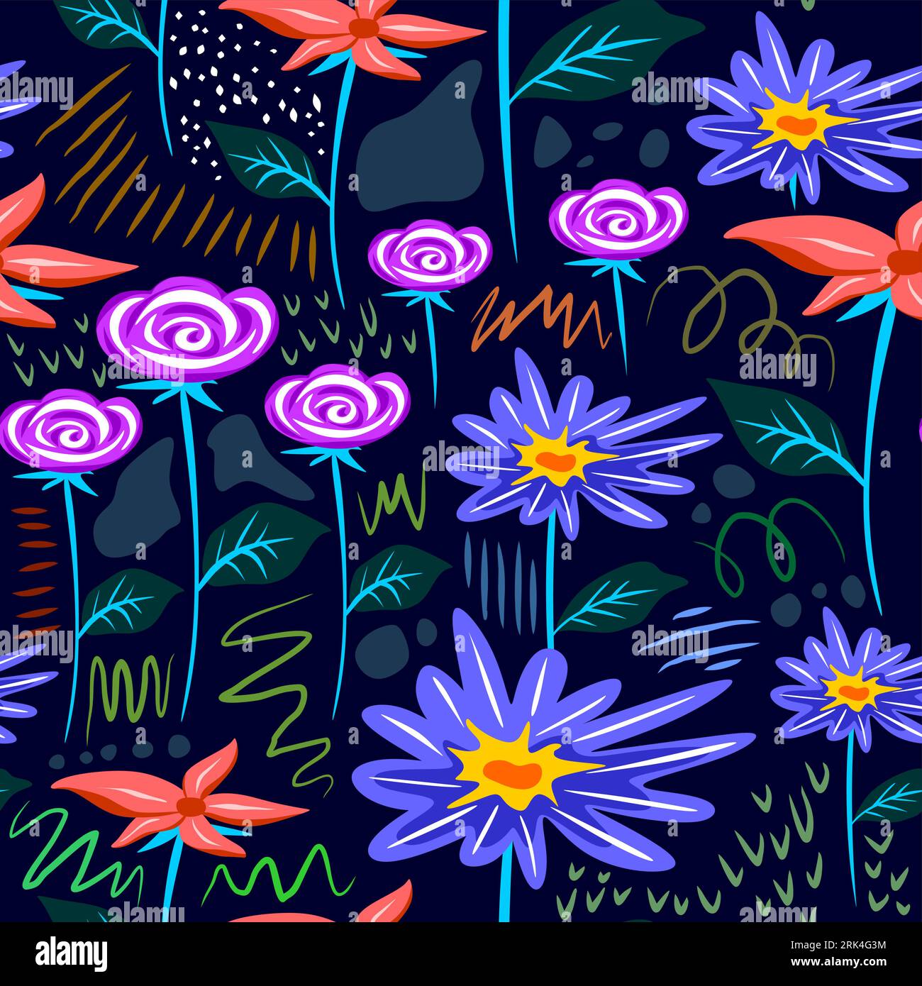 Seamless bloom and leaf pattern Stock Vector Images - Alamy