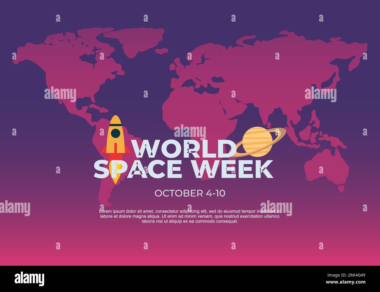 Word space week background with world map, rocket and ufo Stock Vector ...