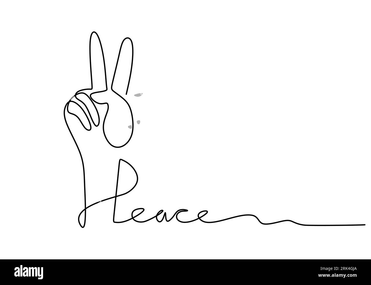 One continuous single line of hand peace isolated on white background ...