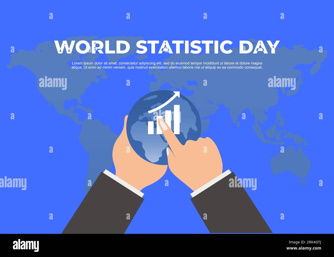 World statistic day background with hand hold world earth map on blue ...