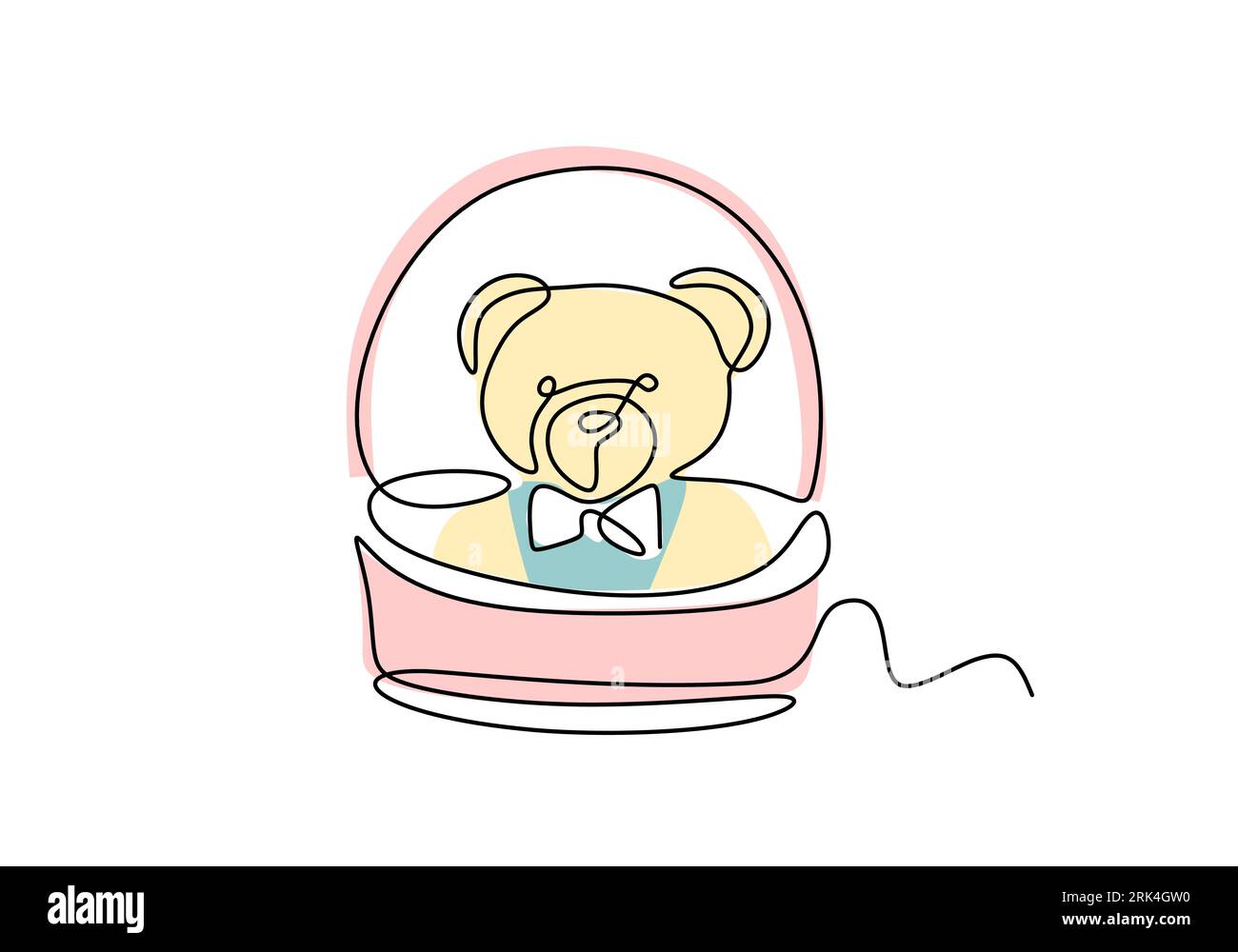 One continuous single line of teddy bear in basket isolated on white ...