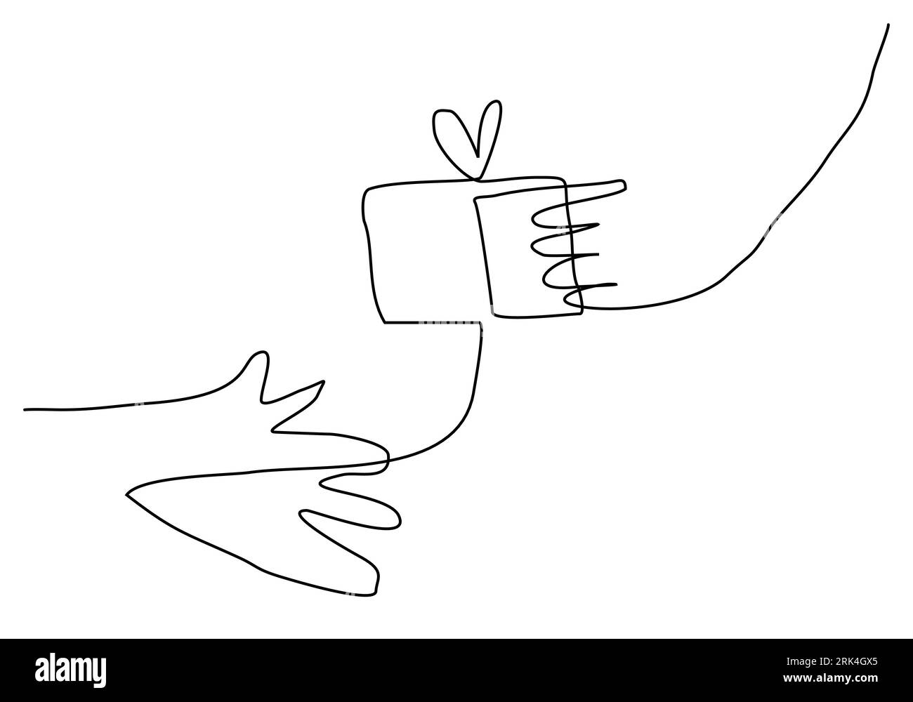 Hand drawn one line of season of giving hand give gift isolated on ...