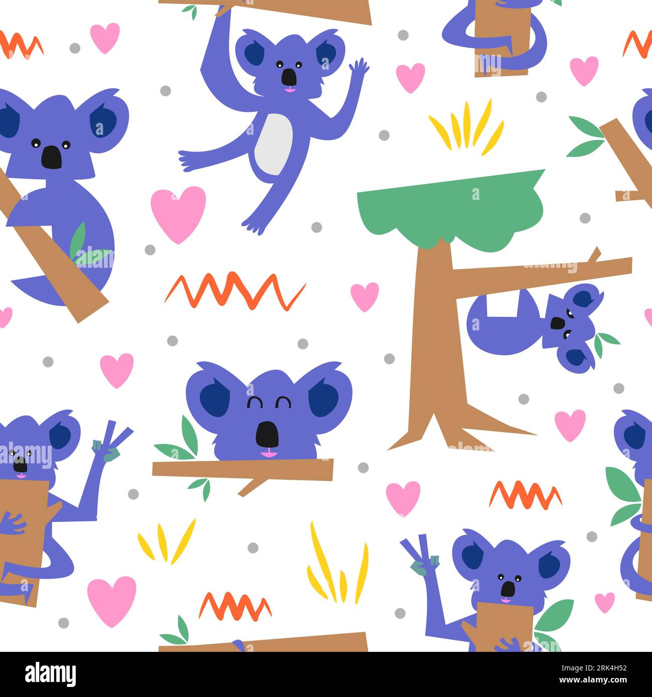 Cute purple koala seamless pattern isolated on white background Stock ...