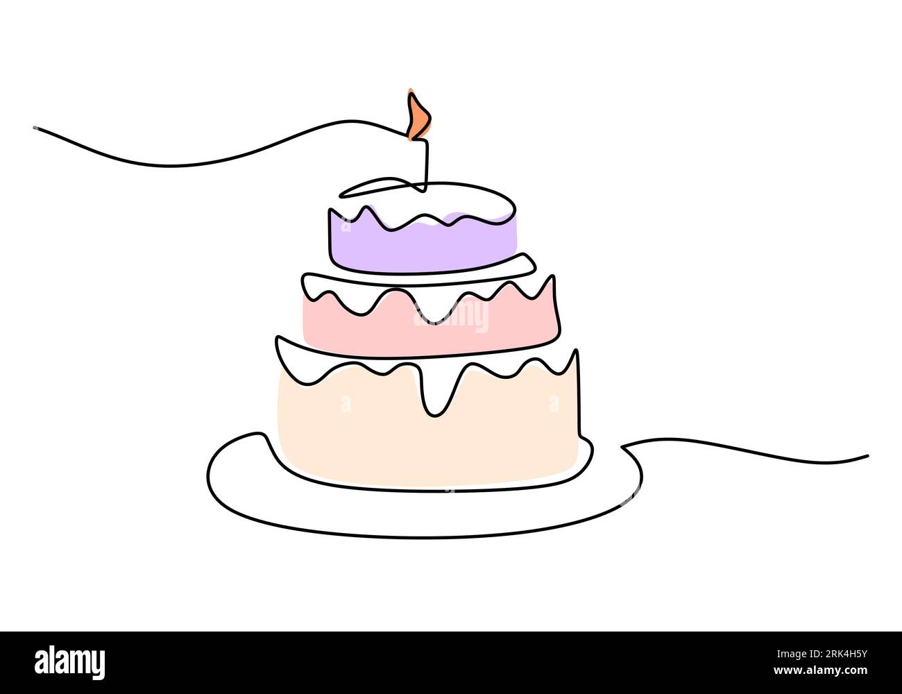 One continuous single line of birthday cake isolated on white ...