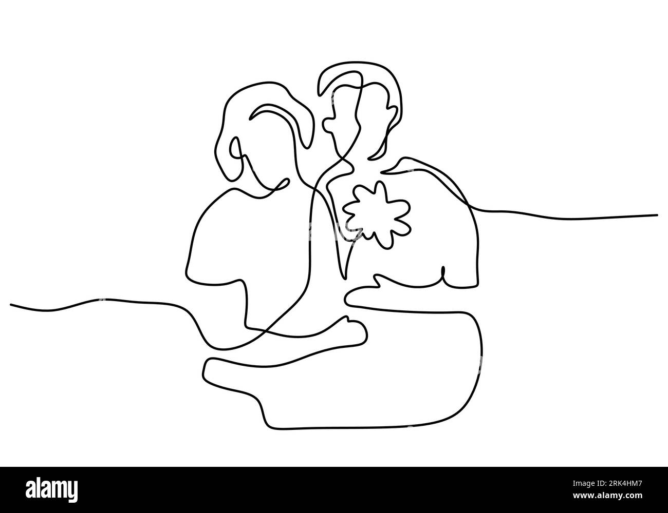 Hand drawing one line of romantic mature couple isolated on white ...