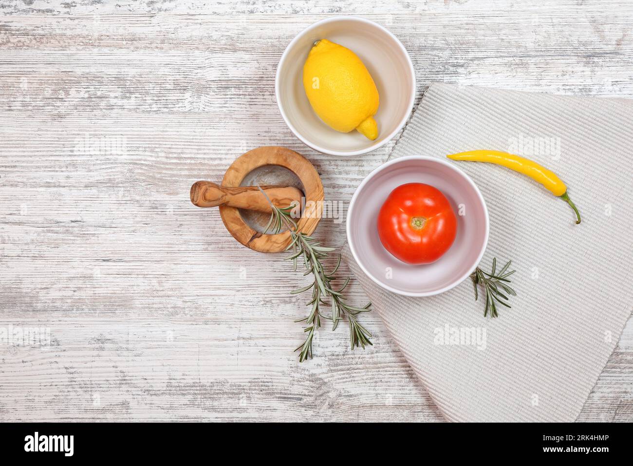Food Theme Tabletop Lemon Tomato Chilli Pepper Rosemary Sprig Setup ...