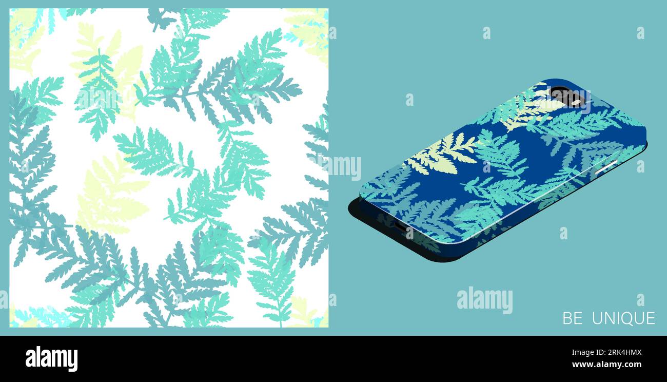 Modern smartphone in unique case decorated wormwood leaves silhouettes ...