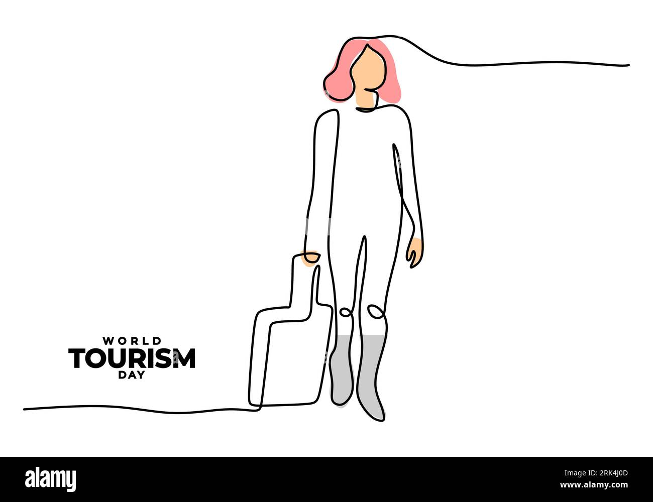One continuous single line of world tourism day with girl vacation ...